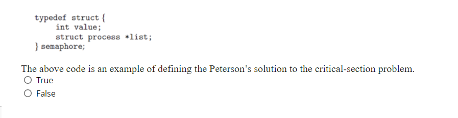 Solved typedef struct { int value; struct process *list; } | Chegg.com