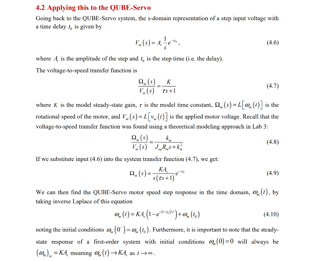 4.2 Applying this to the QUBE-Servo Going back to the | Chegg.com