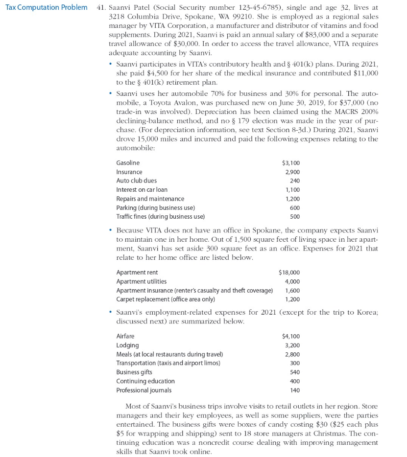 Solved 1. Saanvi Patel (Social Security number 123−45−6785 | Chegg.com