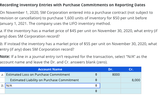 Solved Recording Inventory Entries with Purchase Commitments | Chegg.com