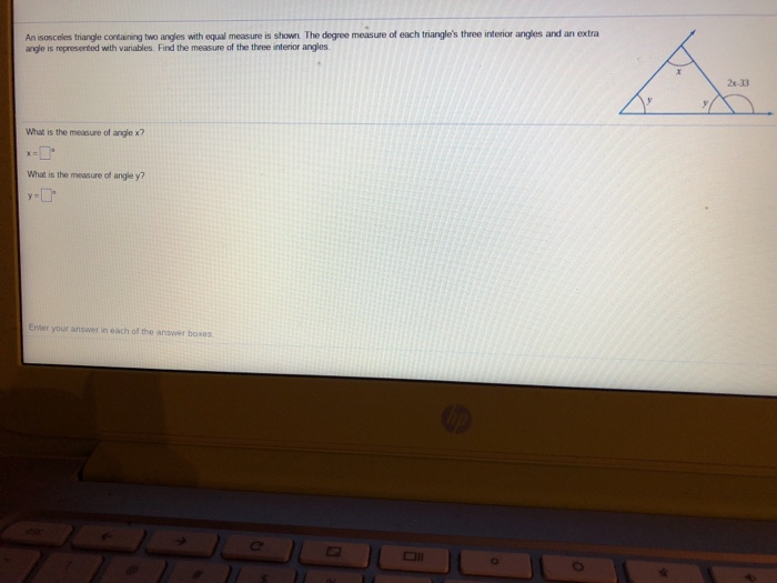 Solved An isosceles triangle containing two angles with | Chegg.com