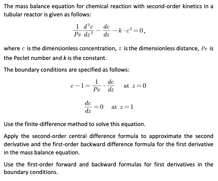 Solved The mass balance equation for chemical reaction with | Chegg.com