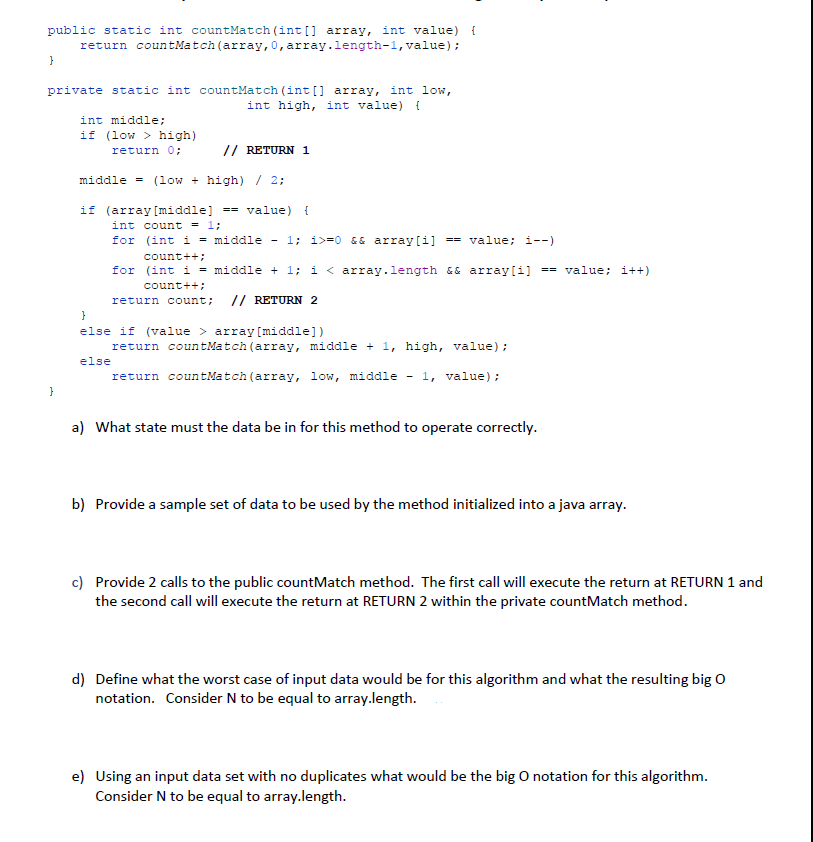Solved public static int countMatch(int[] array, int value) | Chegg.com