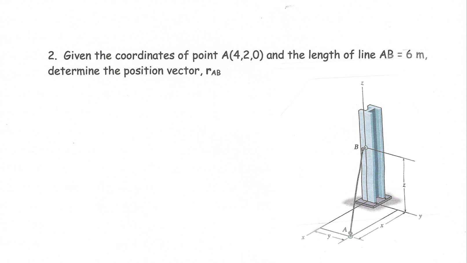 Solved 2. Given the coordinates of point A(4,2,0) and the | Chegg.com