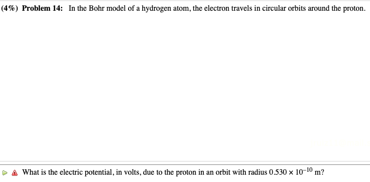 Solved (4\%) Problem 14: In the Bohr model of a hydrogen | Chegg.com