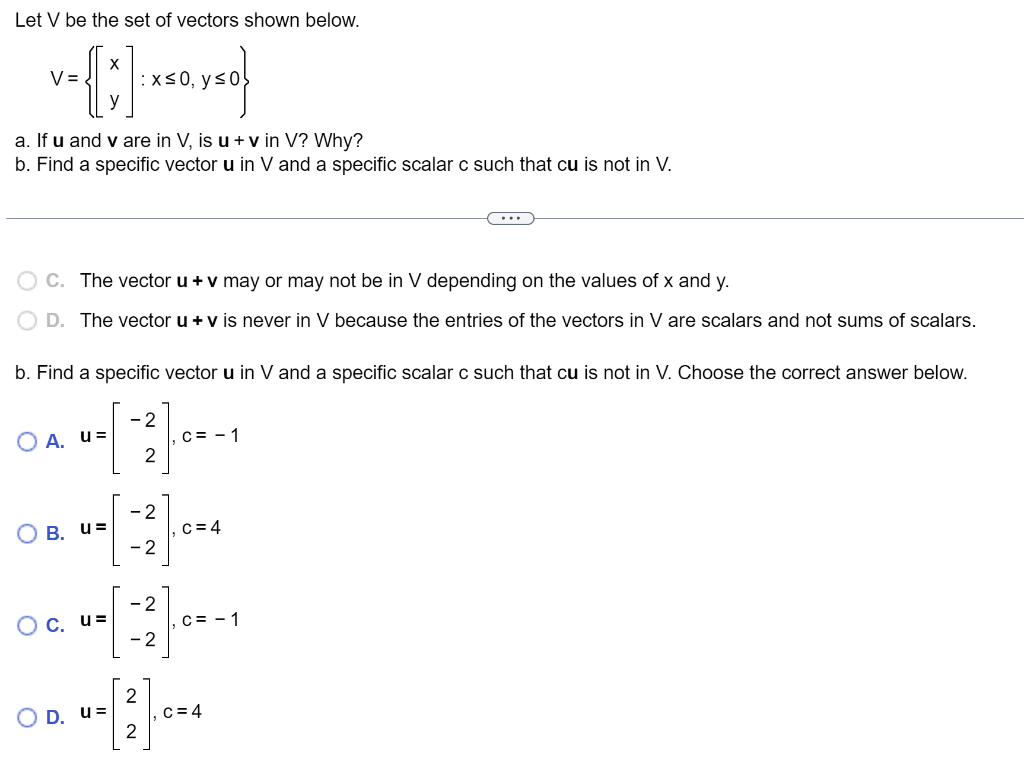 Solved Find a specific vector u in V and a specific scalar c | Chegg.com