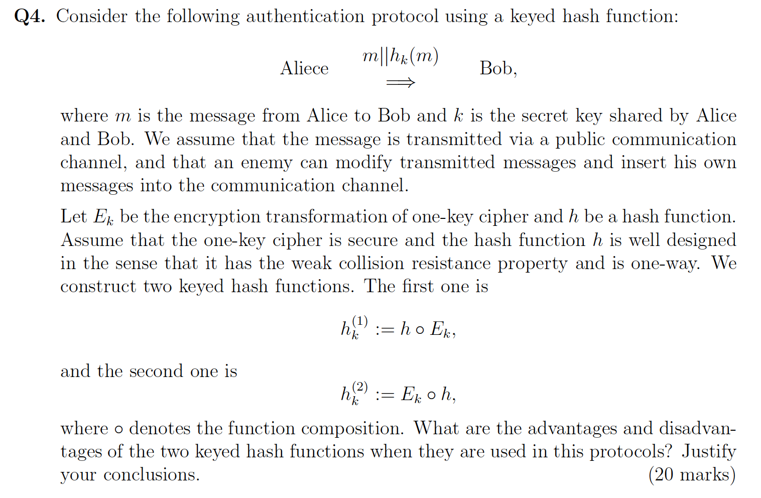 Solved Q4. Consider the following authentication protocol | Chegg.com
