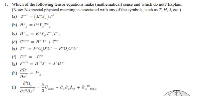 Solved I. Which of the following tensor equations make | Chegg.com