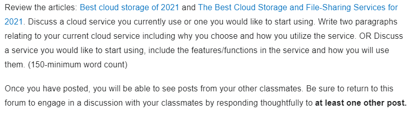 Solved Review the articles: Best cloud storage of 2021 and | Chegg.com