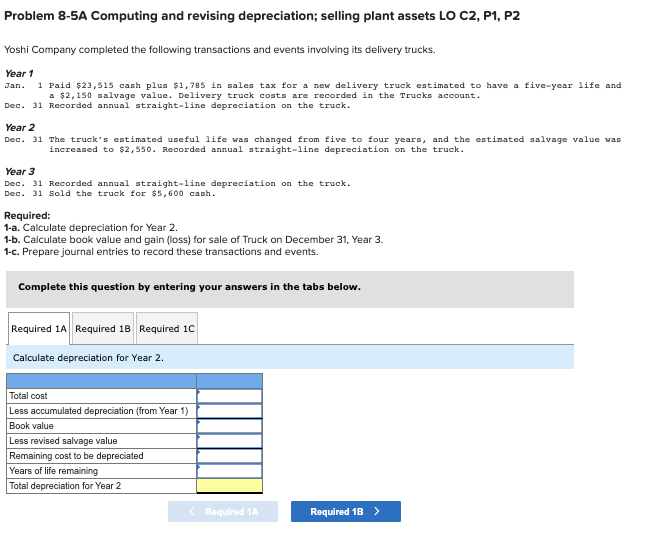 Solved Problem 8-5A Computing and revising depreciation; | Chegg.com