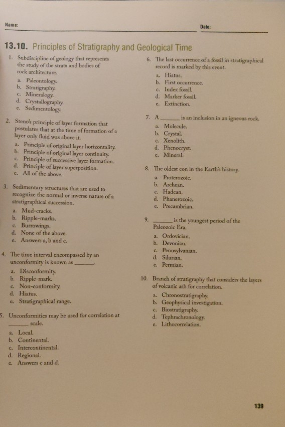 Solved Name: Date: 13.10. Principles of Stratigraphy and | Chegg.com