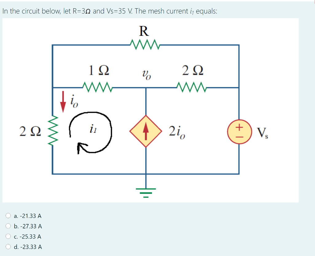 Solved In the circuit below, let R=3n and Vs=35 V. The mesh | Chegg.com