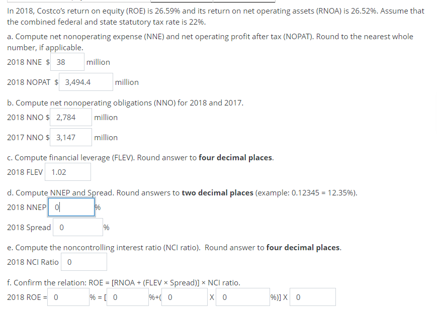Direct Computation of Nonoperating Return with | Chegg.com