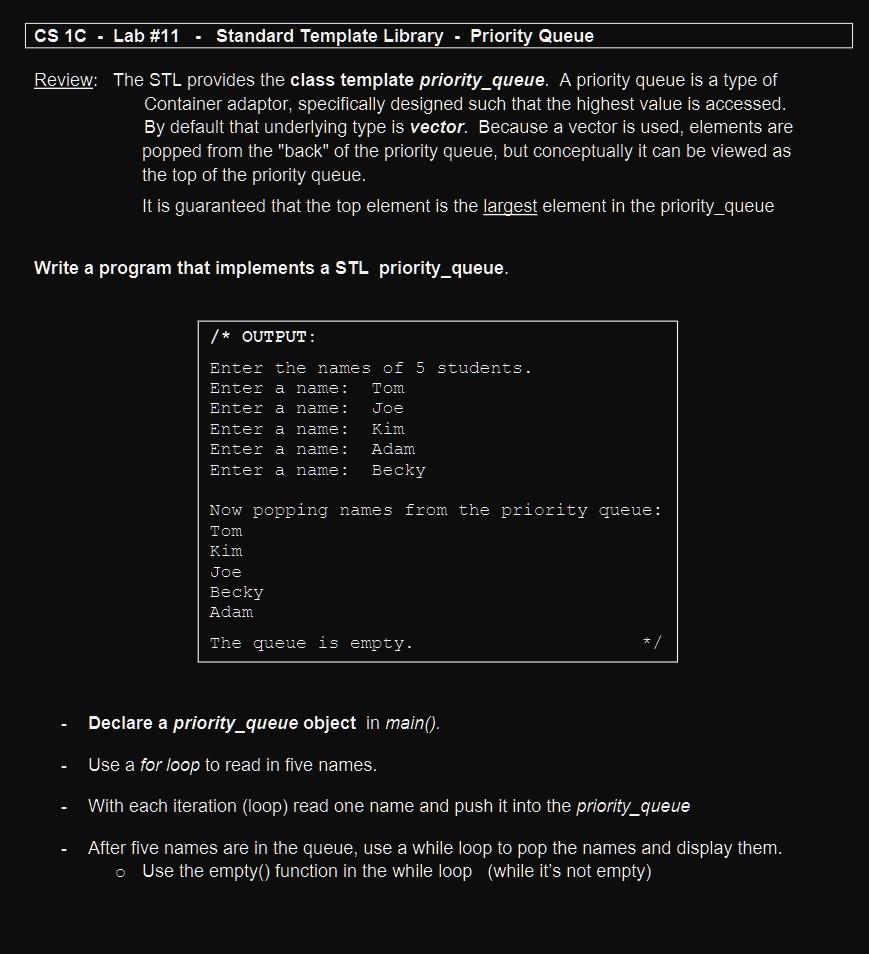 Solved Review: The STL provides the class template | Chegg.com