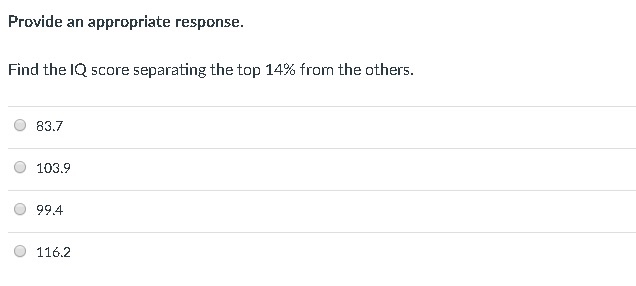 Solved Provide an appropriate response. Find the IQ score | Chegg.com