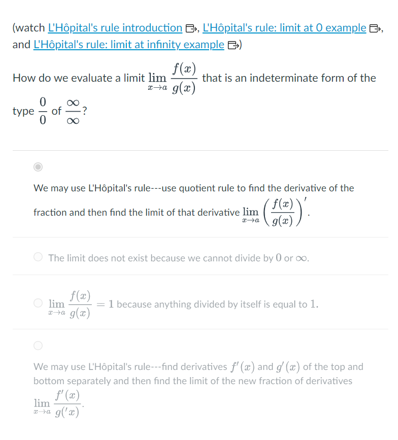 Solved (watch L'Hospital's Rule - Indeterminate Differences | Chegg.com
