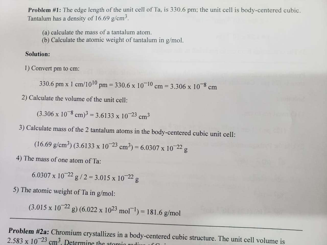 Solved Problem #1: The edge length of the unit cell of Ta, | Chegg.com