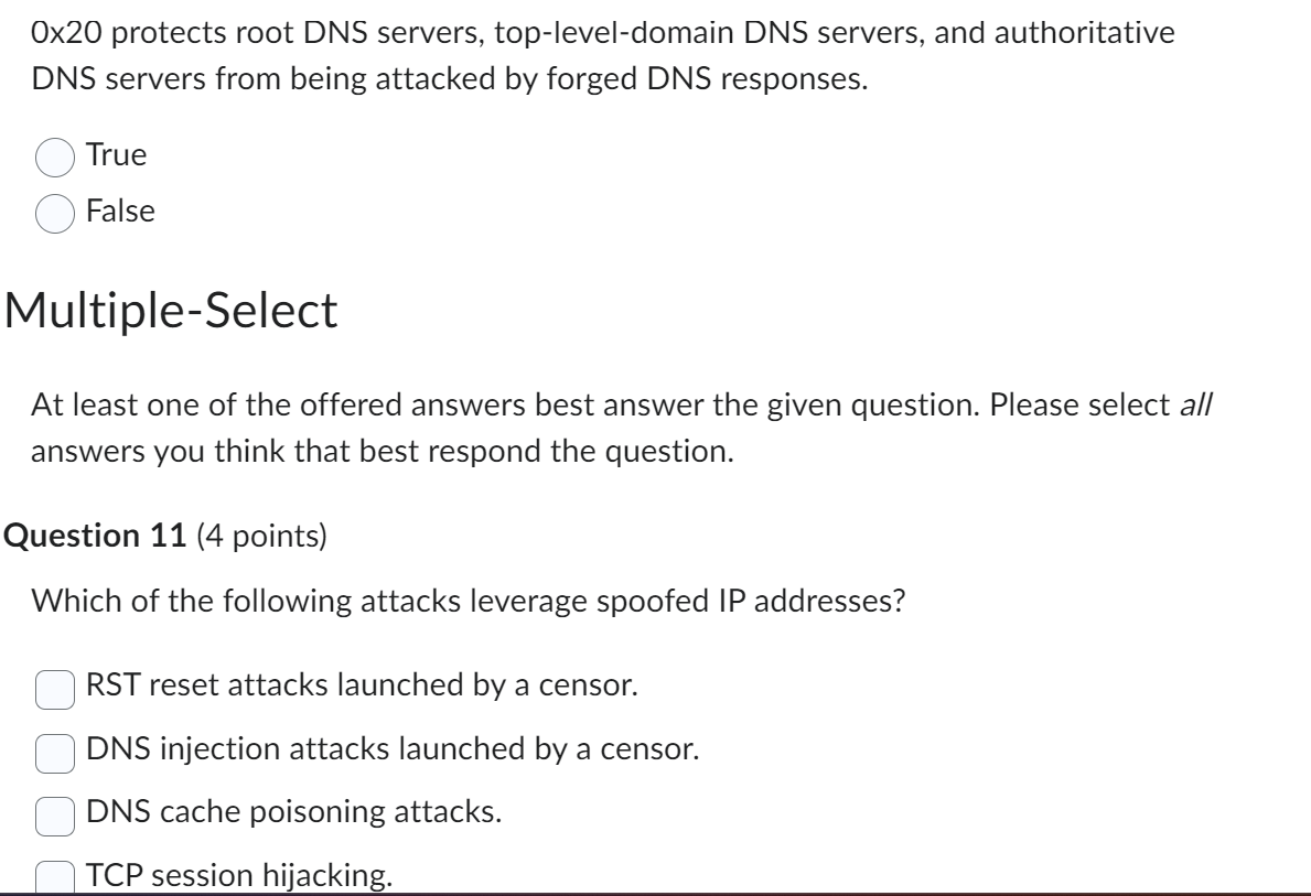 Solved 0x20 protects root DNS servers, top-level-domain DNS | Chegg.com