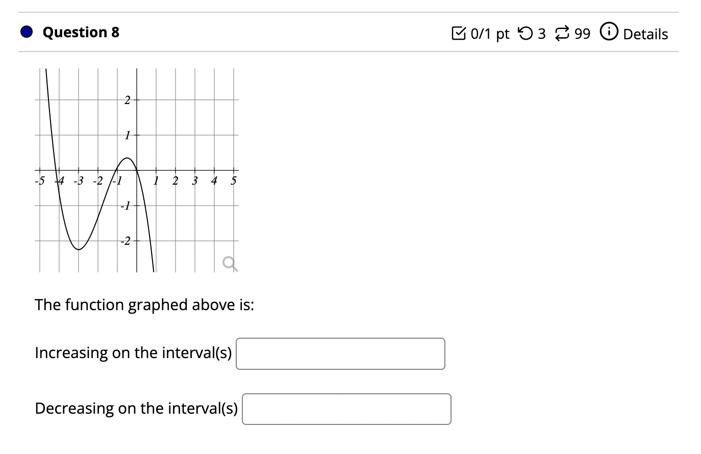 Solved Question 8 The function graphed above is: Increasing | Chegg.com