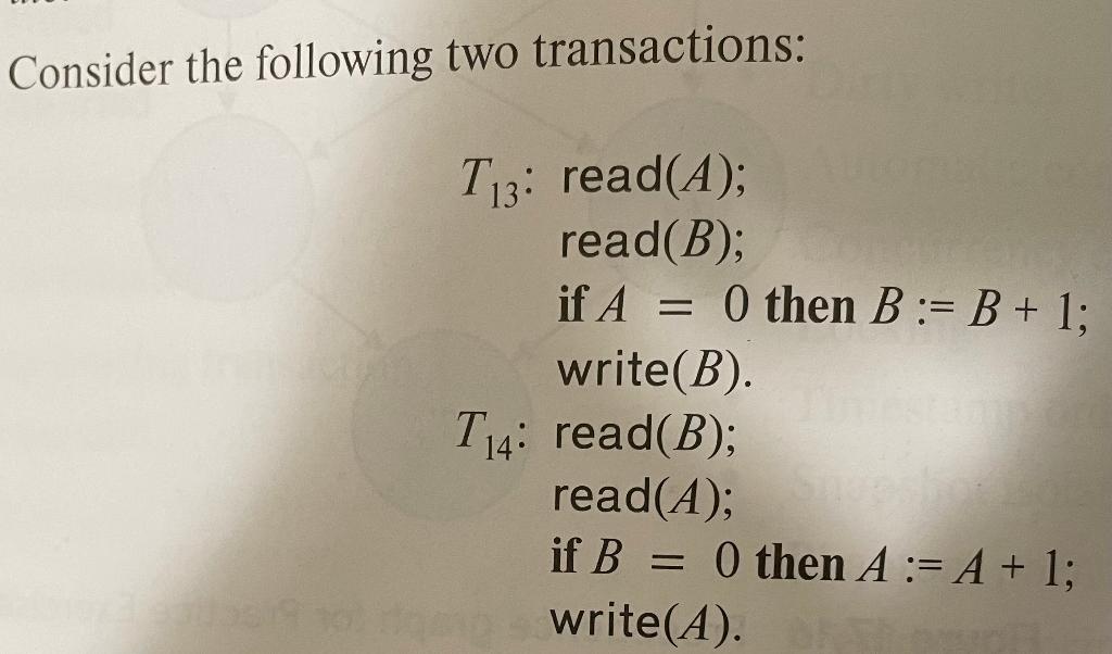 Consider the following two transactions: T13:T14: | Chegg.com