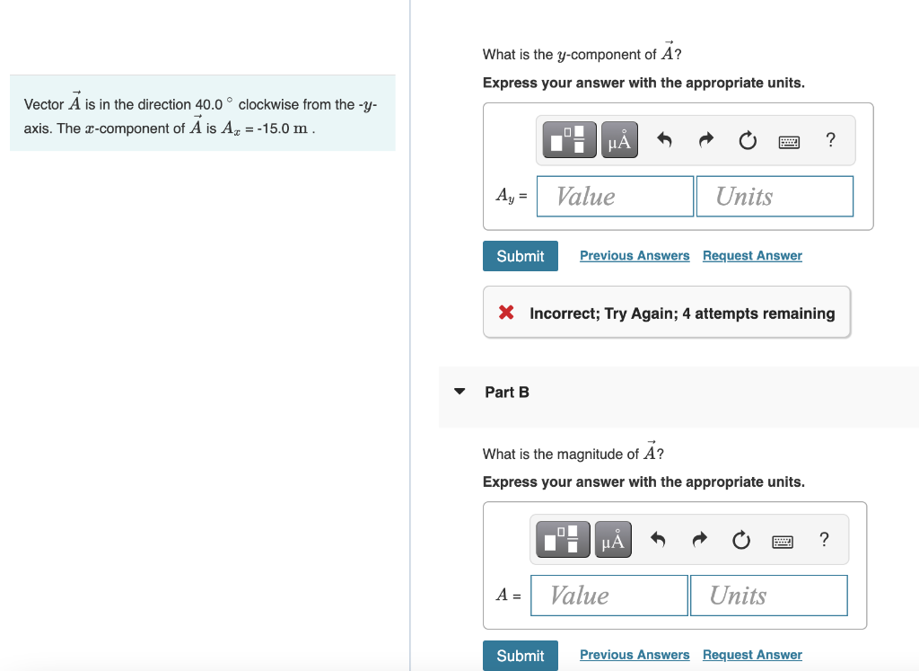 Solved What is the y-component of A? Vector A is in the | Chegg.com