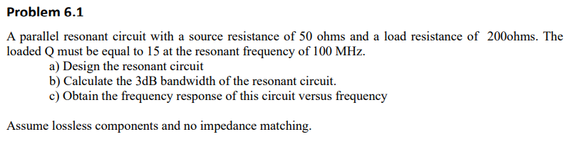 Solved A parallel resonant circuit with a source resistance | Chegg.com