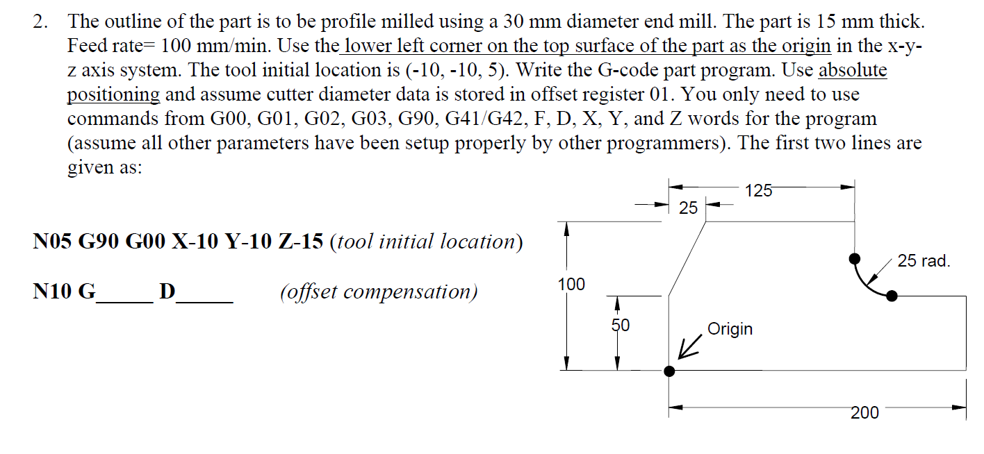 Solved 2. The outline of the part is to be profile milled | Chegg.com