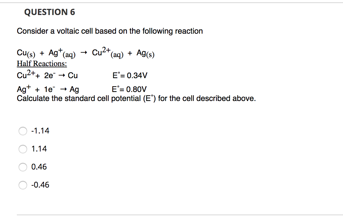 Solved QUESTION 6 Consider a voltaic cell based on the | Chegg.com