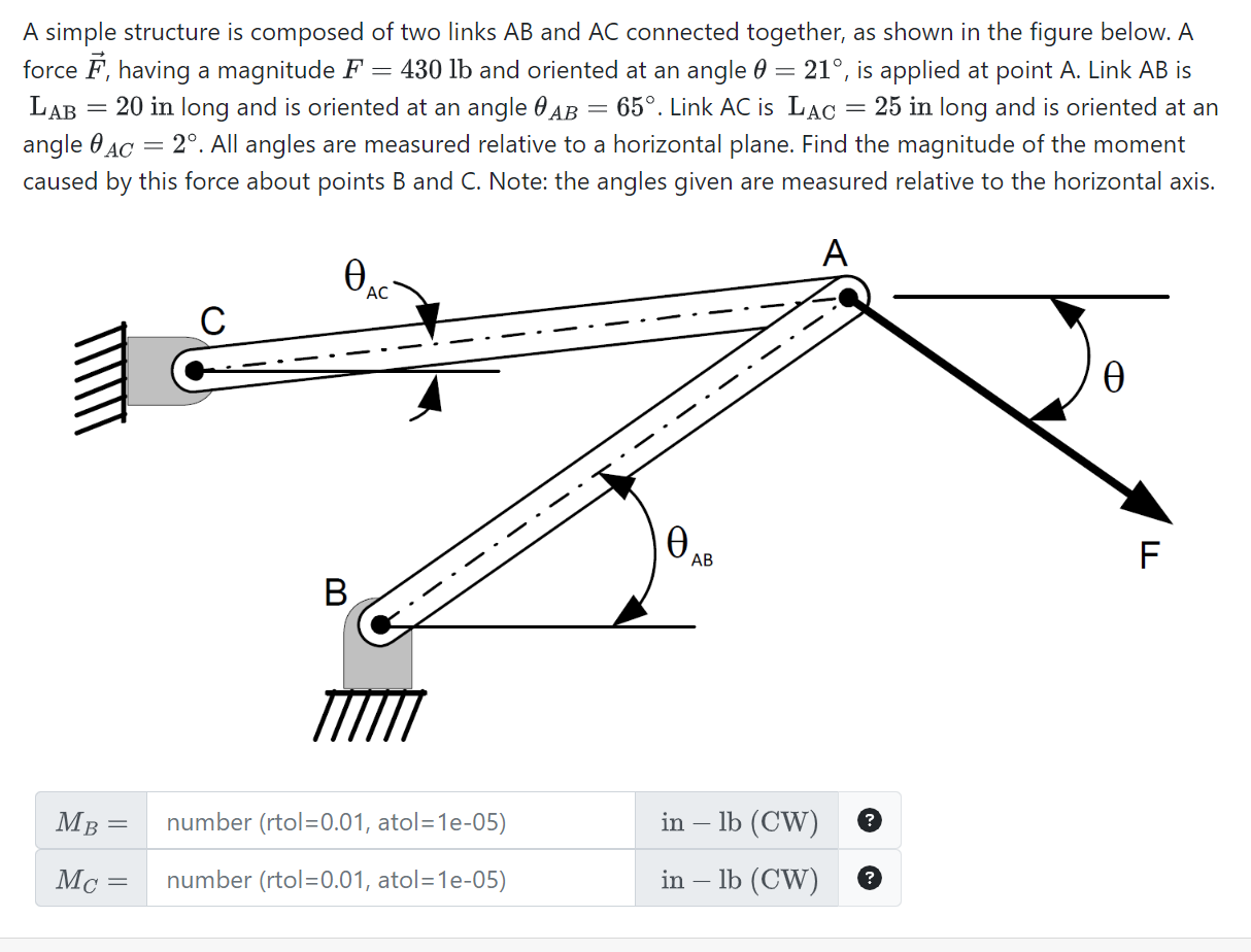 Solved A simple structure is composed of two links AB ﻿and | Chegg.com