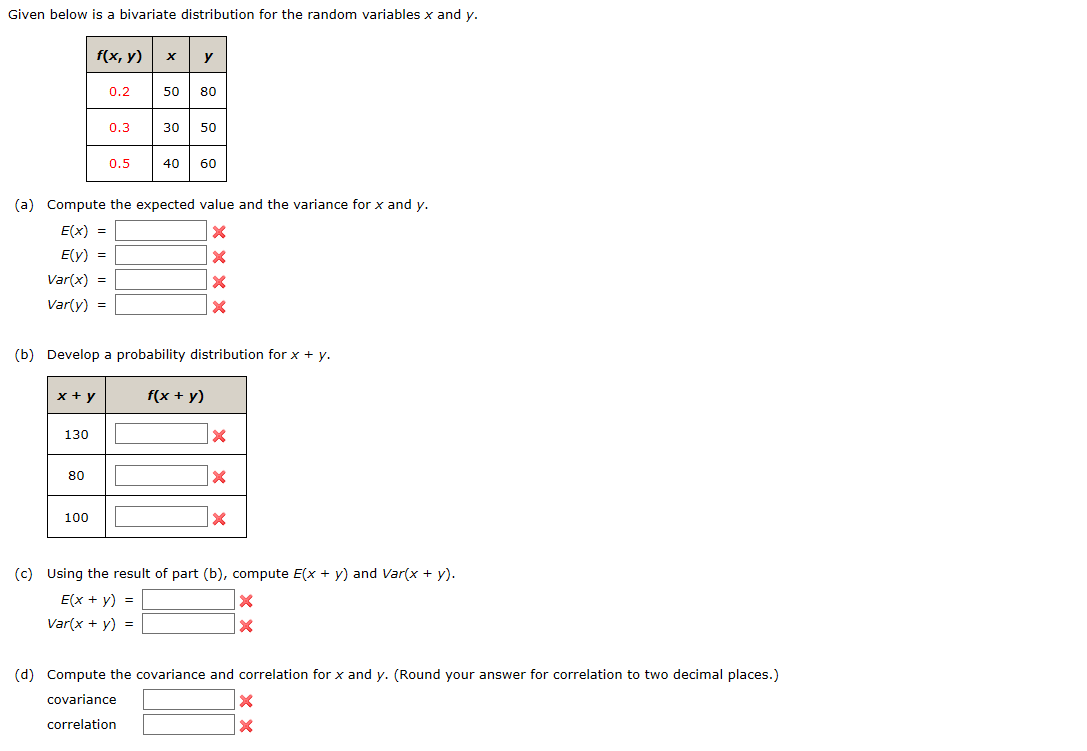 Solved Given Below Is A Bivariate Distribution For The
