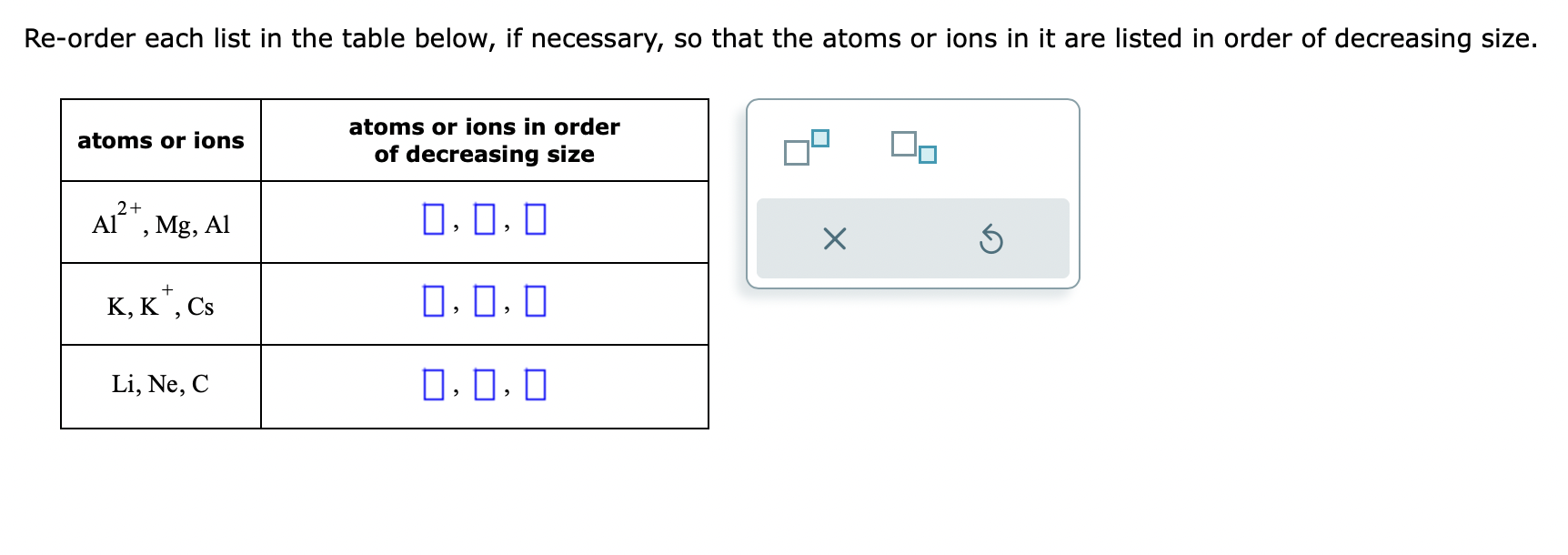 Solved Re-order each list in the table below, if necessary, | Chegg.com
