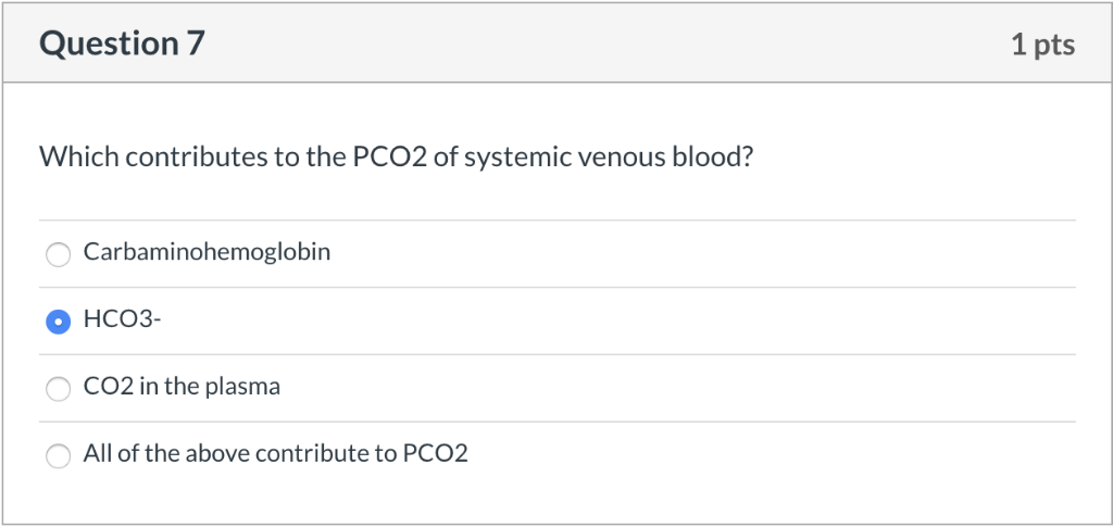 Solved Question 7 1 pts Which contributes to the PCO2 of | Chegg.com