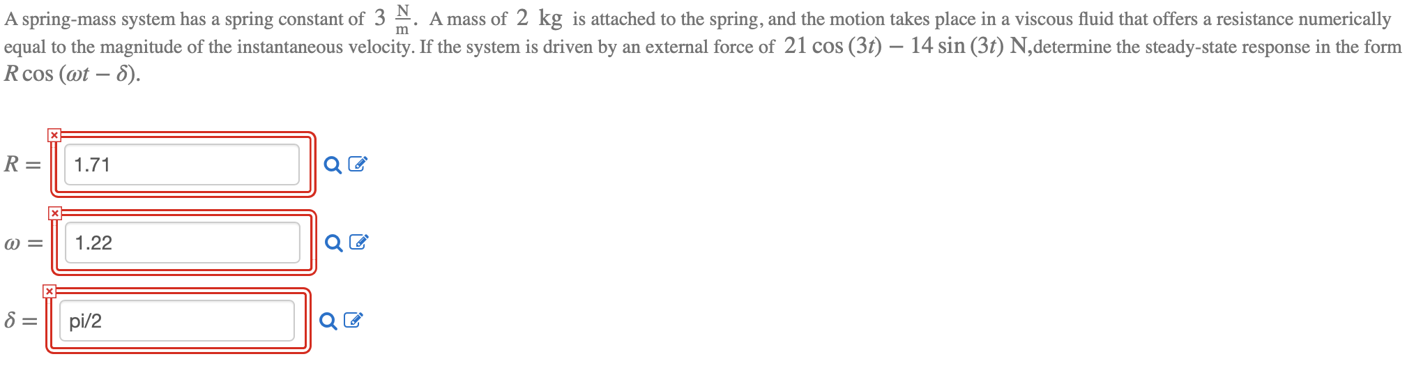 Solved A spring-mass system has a spring constant of 3 N. A | Chegg.com