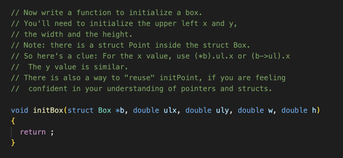 Solved // Now write a function to initialize a box. // | Chegg.com