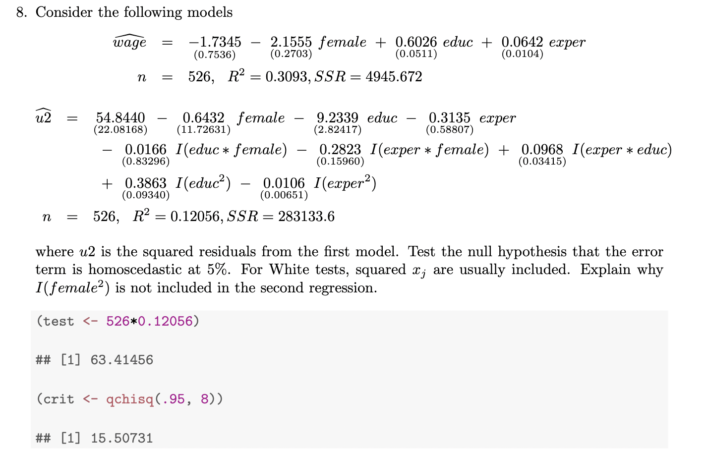 Solved 8. Consider the following models \\[ | Chegg.com