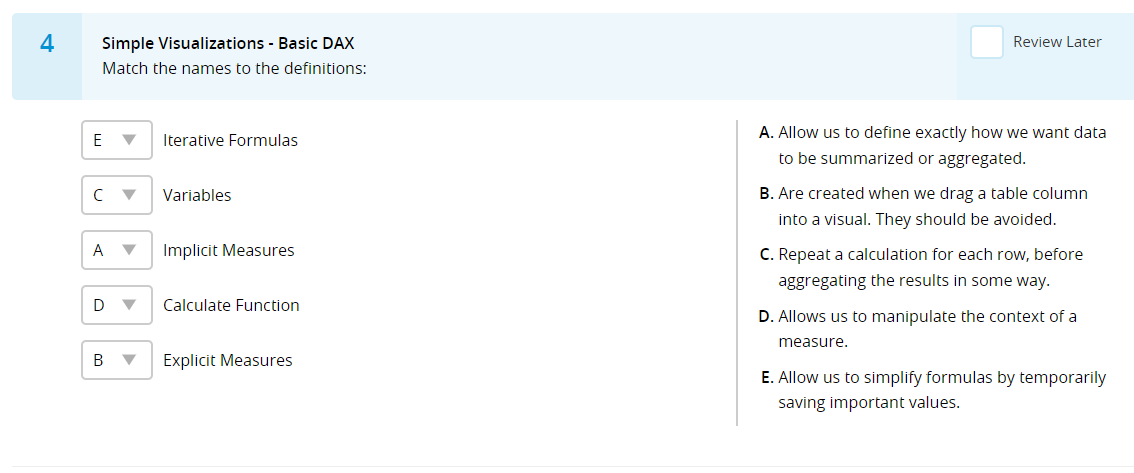 Solved Simple Visualizations - Basic DAX Match the names to | Chegg.com