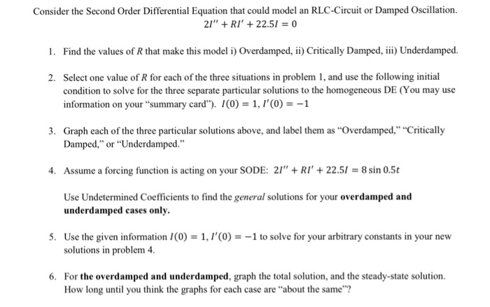 Solved Consider the Second Order Differential Equation that | Chegg.com