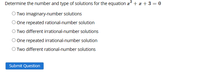 Solved Determine the number and type of solutions for the | Chegg.com
