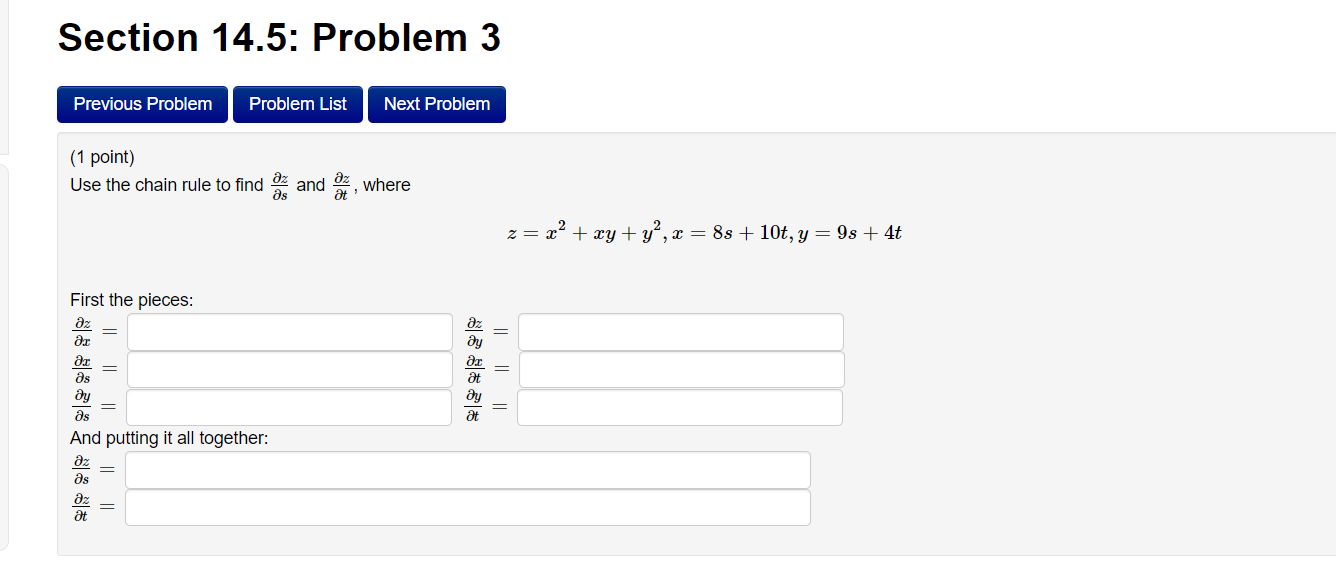 Solved 1 Point Use The Chain Rule To Find ∂s∂z And ∂t∂z
