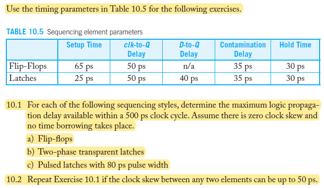 Solved Use the timing parameters in Table 10.5 for the | Chegg.com
