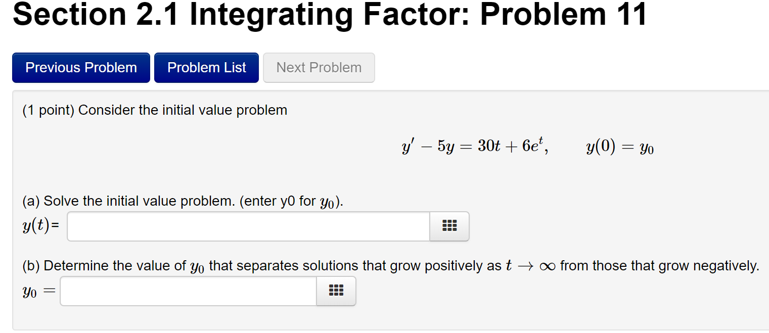 Solved Section 2.1 Integrating Factor: Problem 11 Previous | Chegg.com