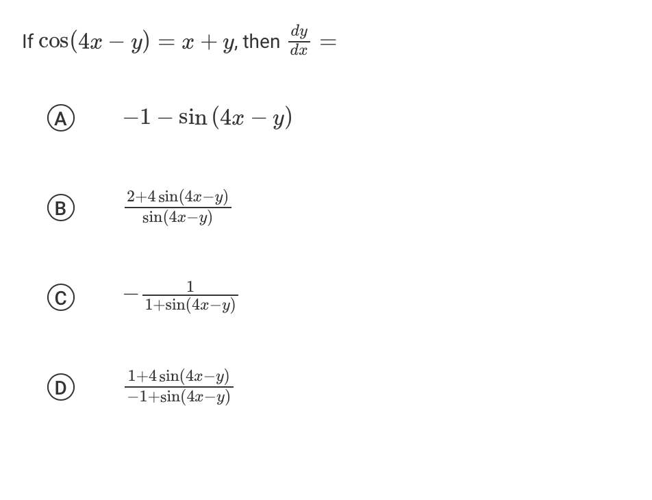 Solved If cos(4x-y)=x+y, ﻿then | Chegg.com