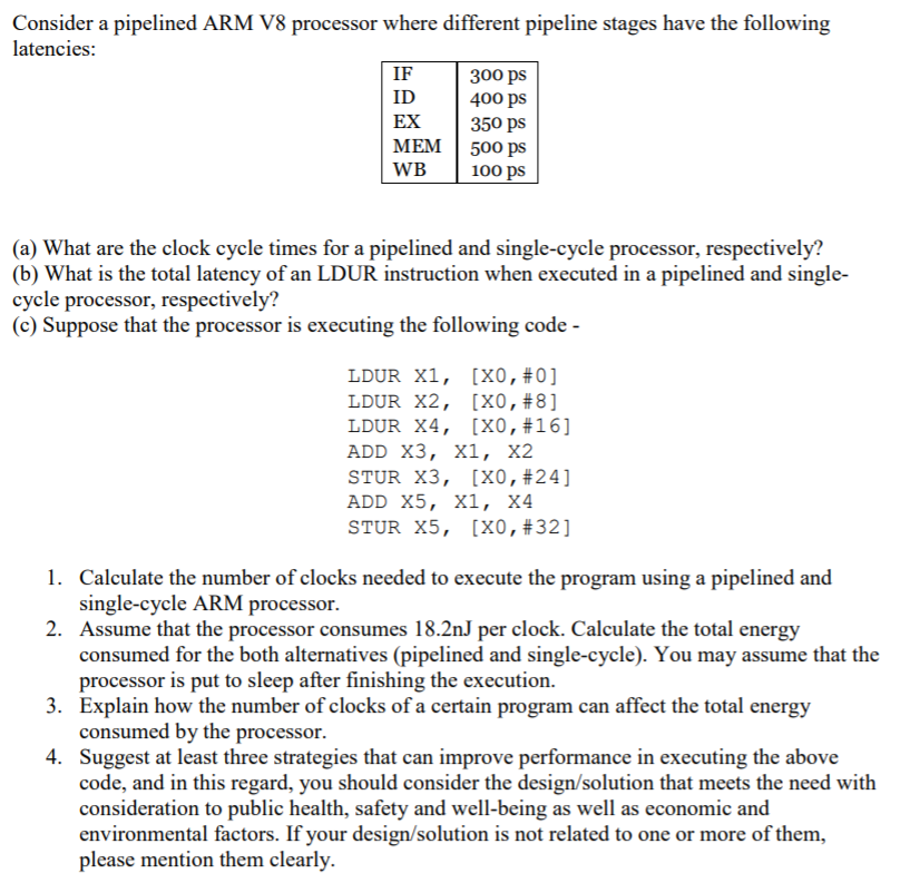 Solved IF Consider a pipelined ARM V8 processor where | Chegg.com