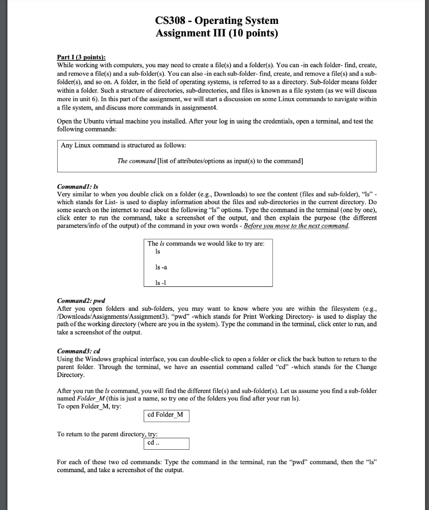 Solved CS308 - Operating System Assignment III (10 points) | Chegg.com