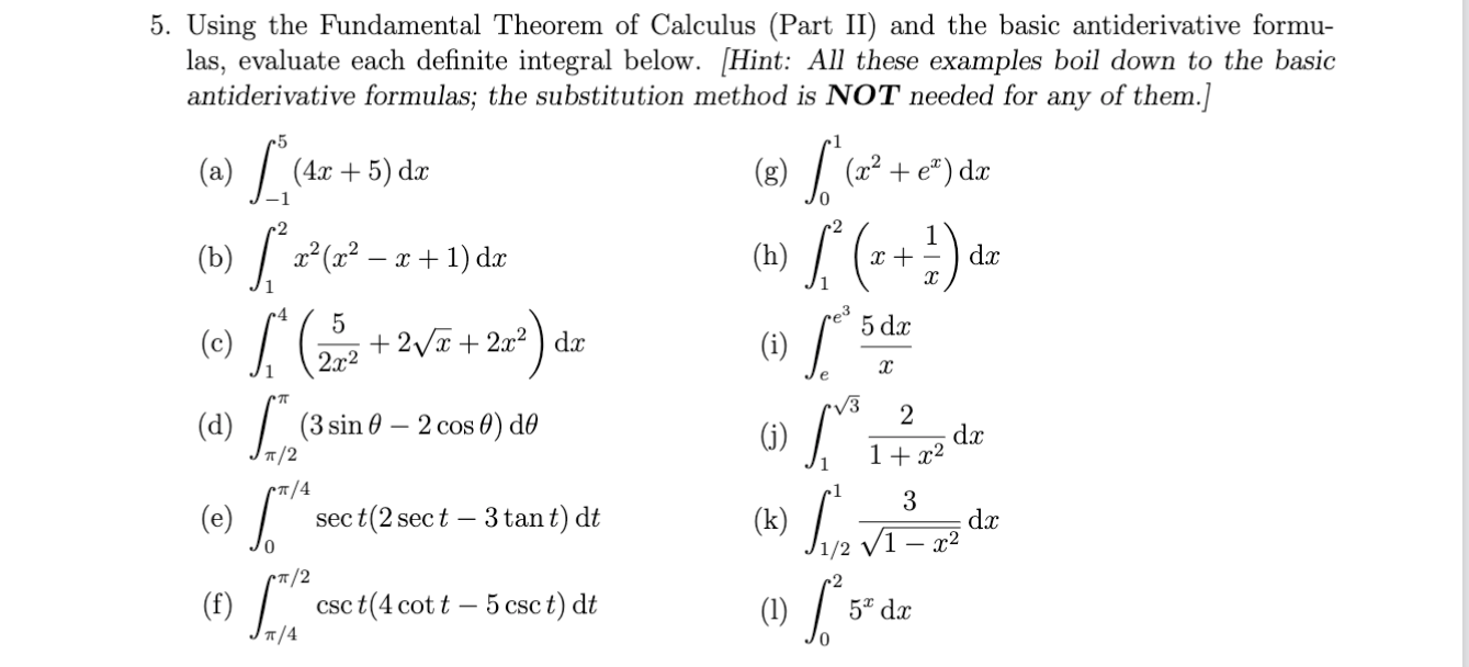 Solved 5. Using the Fundamental Theorem of Calculus (Part | Chegg.com
