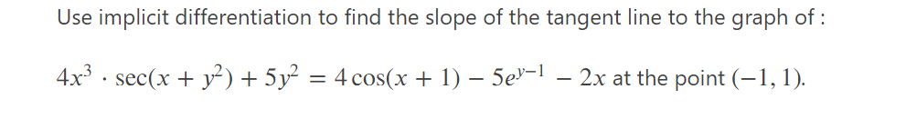 Solved Use implicit differentiation to find the slope of the | Chegg.com