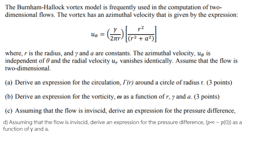 Solved The Burnham-Hallock vortex model is frequently used | Chegg.com