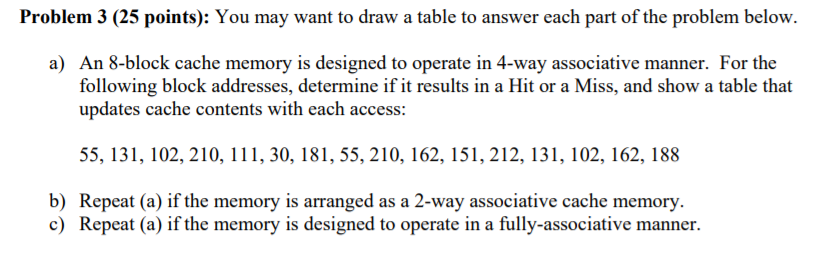 Solved Problem 3 (25 points): You may want to draw a table | Chegg.com