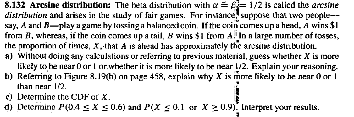 8.132 Arcsine distribution: The beta distribution | Chegg.com