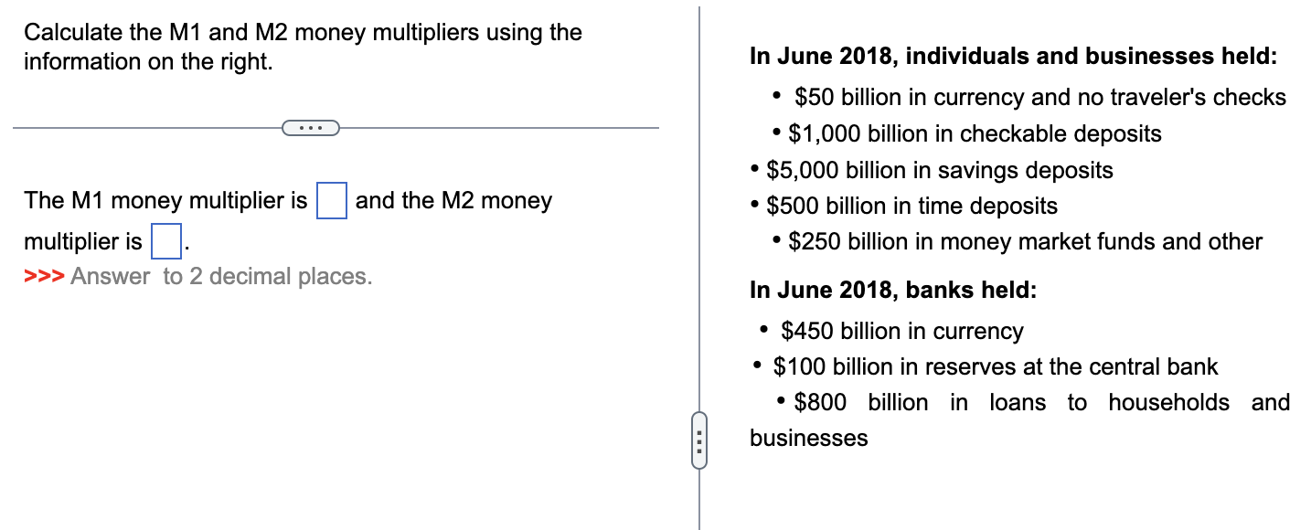 Solved Calculate the M1 and M2 money multipliers using the | Chegg.com